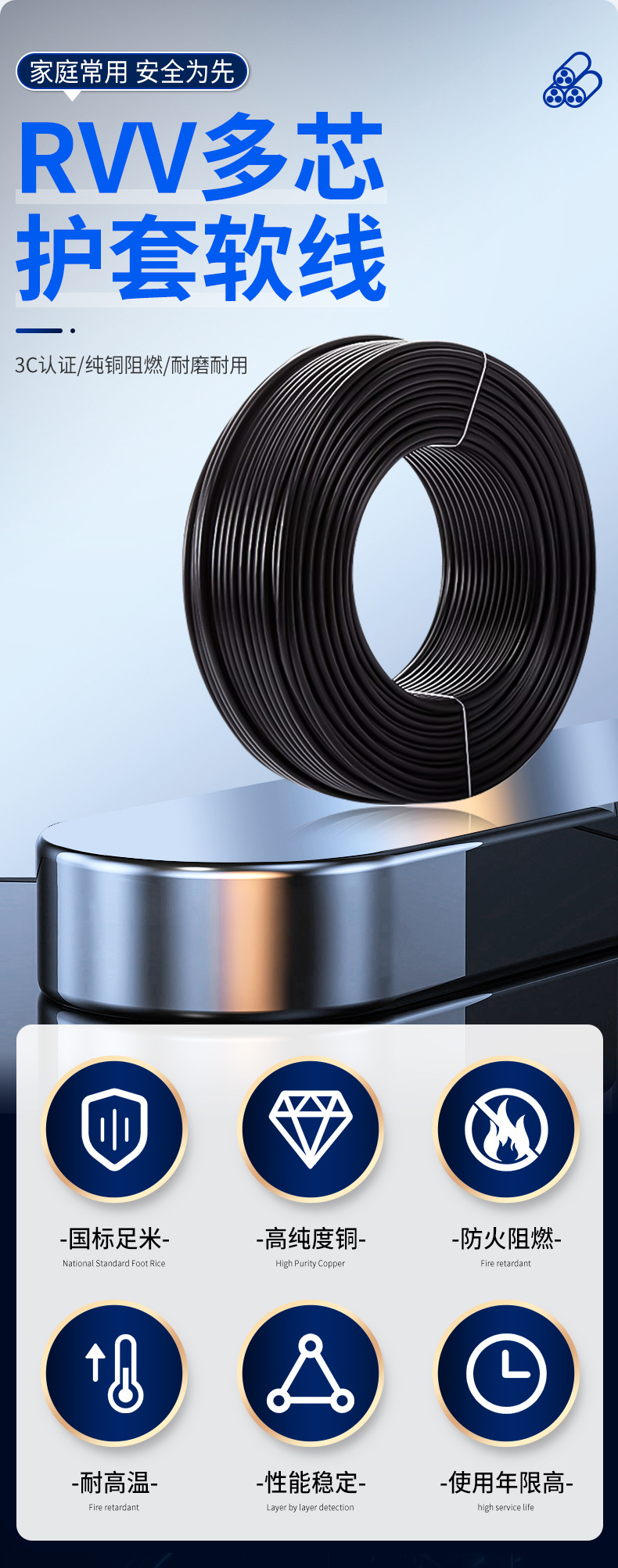 国标RVV电缆线纯铜多芯软线阻燃防水1.5平方电缆线2芯户外软铜线-阿里巴巴