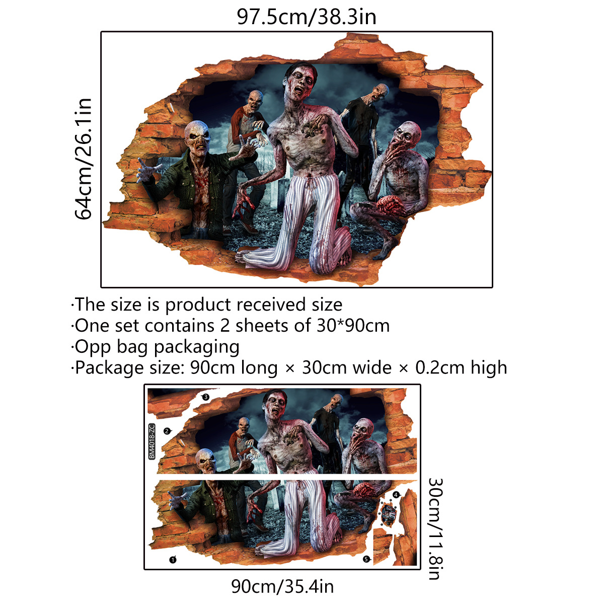BM4018-ZC3d立体破墙万圣节僵尸装饰墙贴卧室自粘装饰墙贴-阿里巴巴