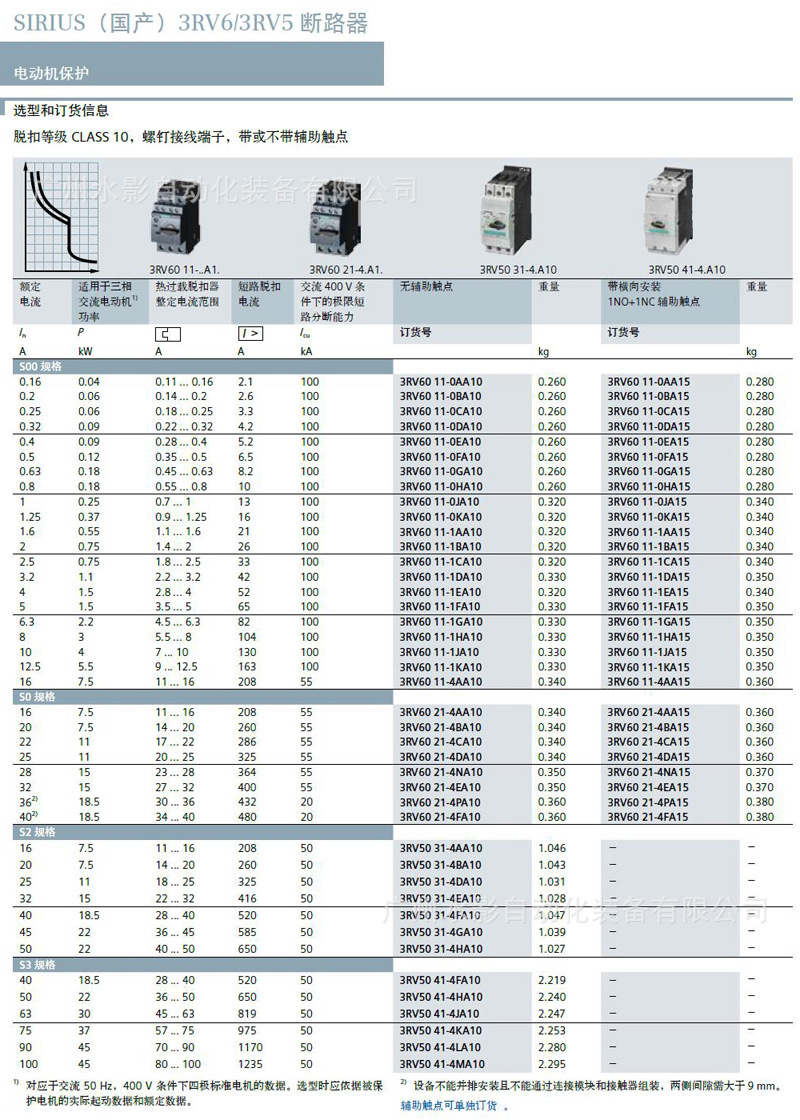 3RV6021-4PA10/3RV6021-4PA15 西门子 电机保护 断路器 30-36A-阿里巴巴