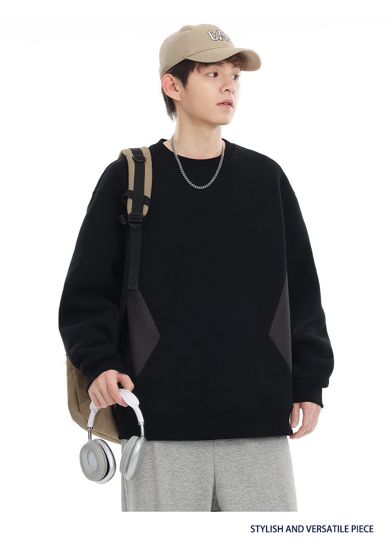 FLYCLAN美式复古校园风拼色运动上衣420g套头圆领卫衣男女款Q2853-阿里巴巴