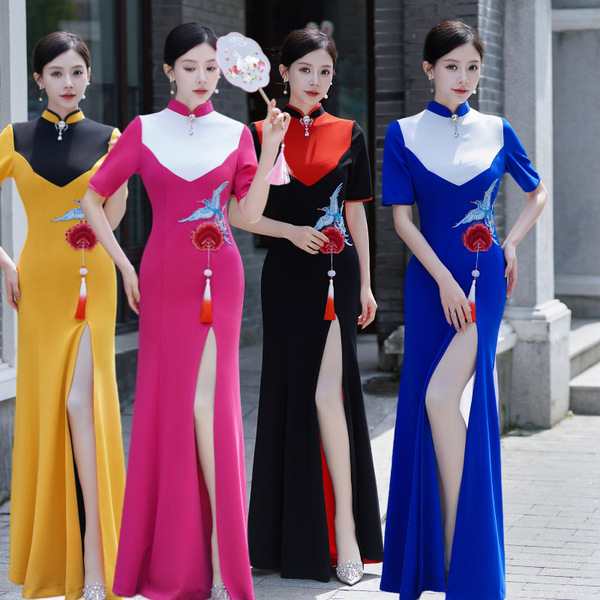 Women Girls red royal blue chinese dresses retro qipao cheongsam ...
