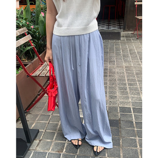 EVERTRUE 2024夏季新款阔腿裤女韩版长裤垂感高腰拖地裤子331253-阿里巴巴