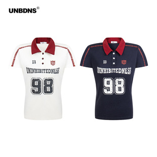 UNBDNS复古撞色条纹运动短袖翻领球衣T恤女夏季美式辣妹短款上衣-阿里巴巴