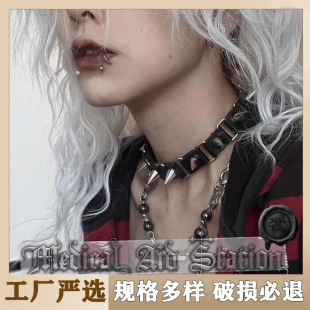 cos脖圈铆钉皮质项链y2k哥特风配饰锁骨链项圈女颈带choker朋克风-阿里巴巴