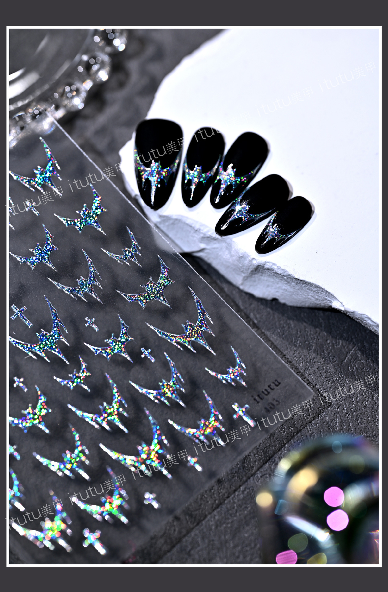 itutu新款暗黑蝙蝠烫红金美甲贴纸甜酷辣妹哥特风法式蝙蝠背胶402-阿里巴巴