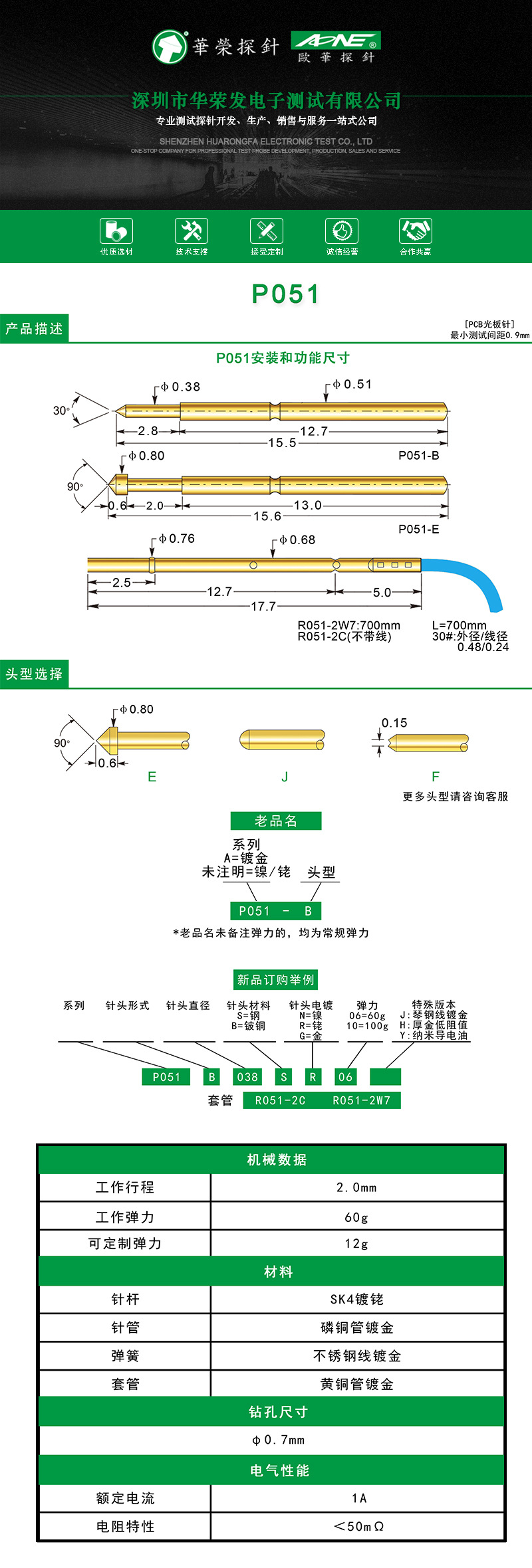 针套 R051-2W7 磷铜管镀金 适用于P051探针 线长700mm 华荣探针-阿里巴巴