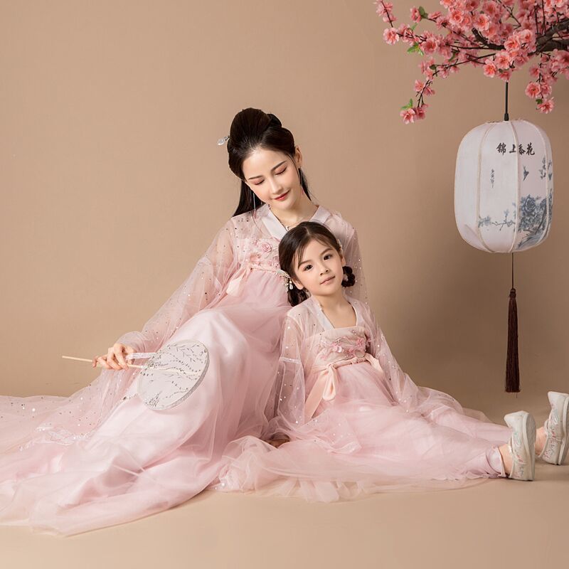 Pink Hanfu parent-child fairy princess dresses china ancient folk ...