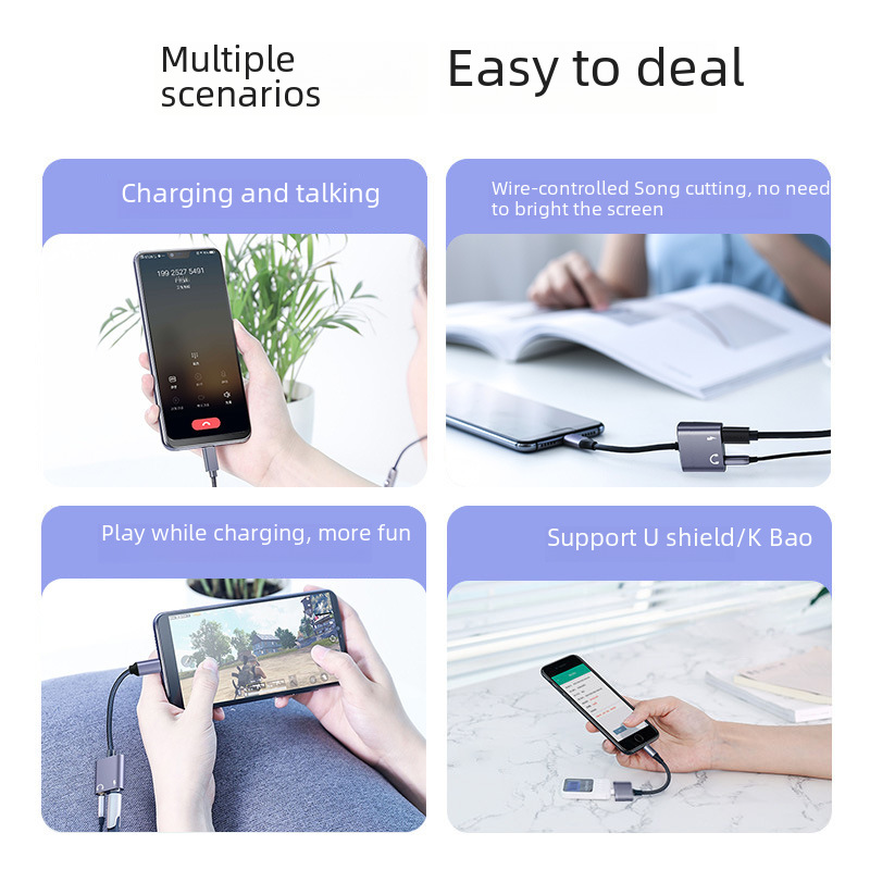 TYPE-C Headset Adapter 2-in -1 typec Converter for Apple Huawei Mobile ...