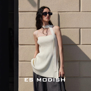 ES MODISH 春季新品名媛风竖坑条抹胸内外可穿针织吊带背心配领带-阿里巴巴