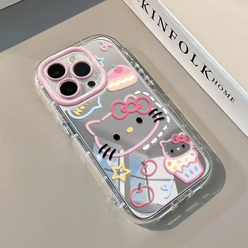 可爱蛋糕kt猫适用16E苹果15promax手机壳iPhone14镜面13防摔12女x-阿里巴巴