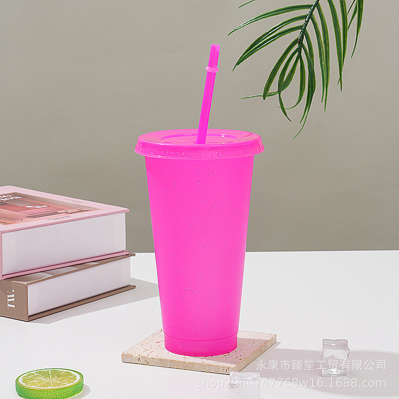 工厂直出跨境爆款彩色闪粉吸管杯大容量710ml创意pp塑料杯可logo-阿里巴巴