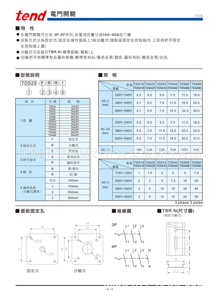 原装台湾天得TEND电门转换开关TDS25-FRR TDS16/33/40/66/80控制-阿里巴巴