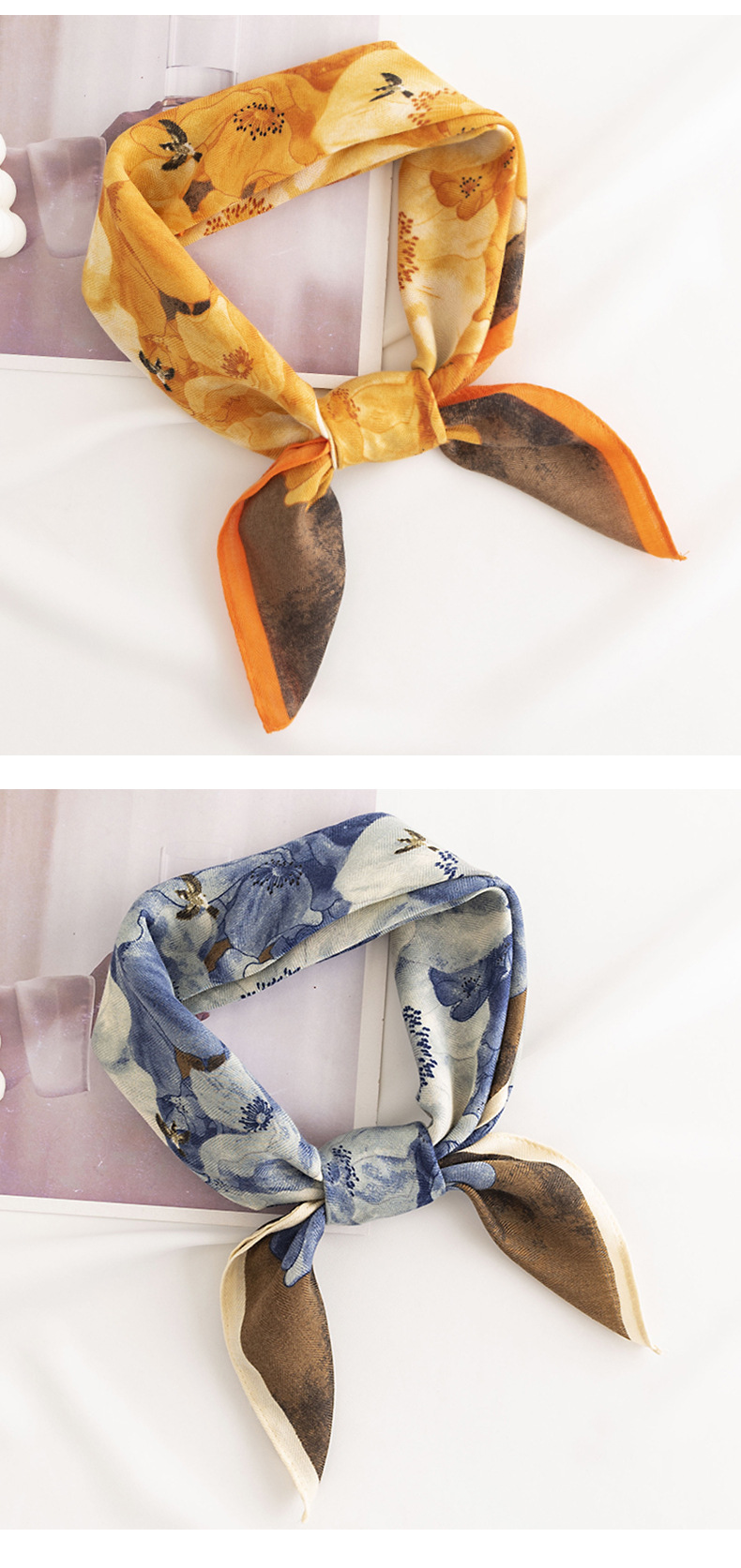 法式新款印花小方巾时尚百搭女士职业装领巾优雅通勤仿真丝丝巾女-阿里巴巴