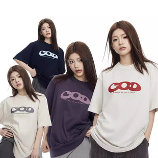 COOLCID 24/SS COD字母印花LOGO宽松基础款T恤圆领夏季情侣短袖-阿里巴巴