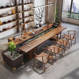 流水茶桌养鱼茶台禅意景观一体创意循环新中式功夫实木茶桌椅组合-阿里巴巴