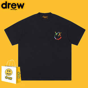 Drew Mango联名短袖纯棉drew笑脸潮牌印花重磅T恤高街宽松男短袖-阿里巴巴