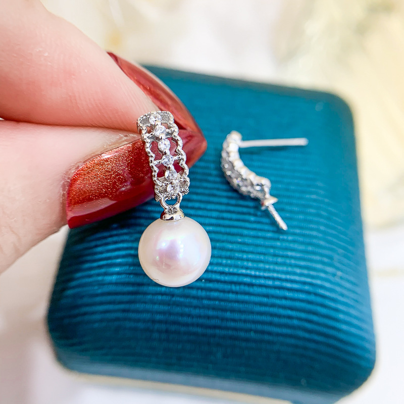 DIY珍珠配件 S925银耳钉空托 新潮款银饰耳环 配7-10mm圆珠 20987-阿里巴巴