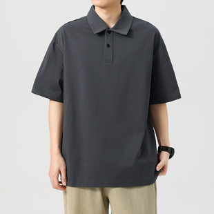 爆款260g夏季潮牌白色短袖T恤男百搭宽松休闲翻领纯色polo衫上衣-阿里巴巴