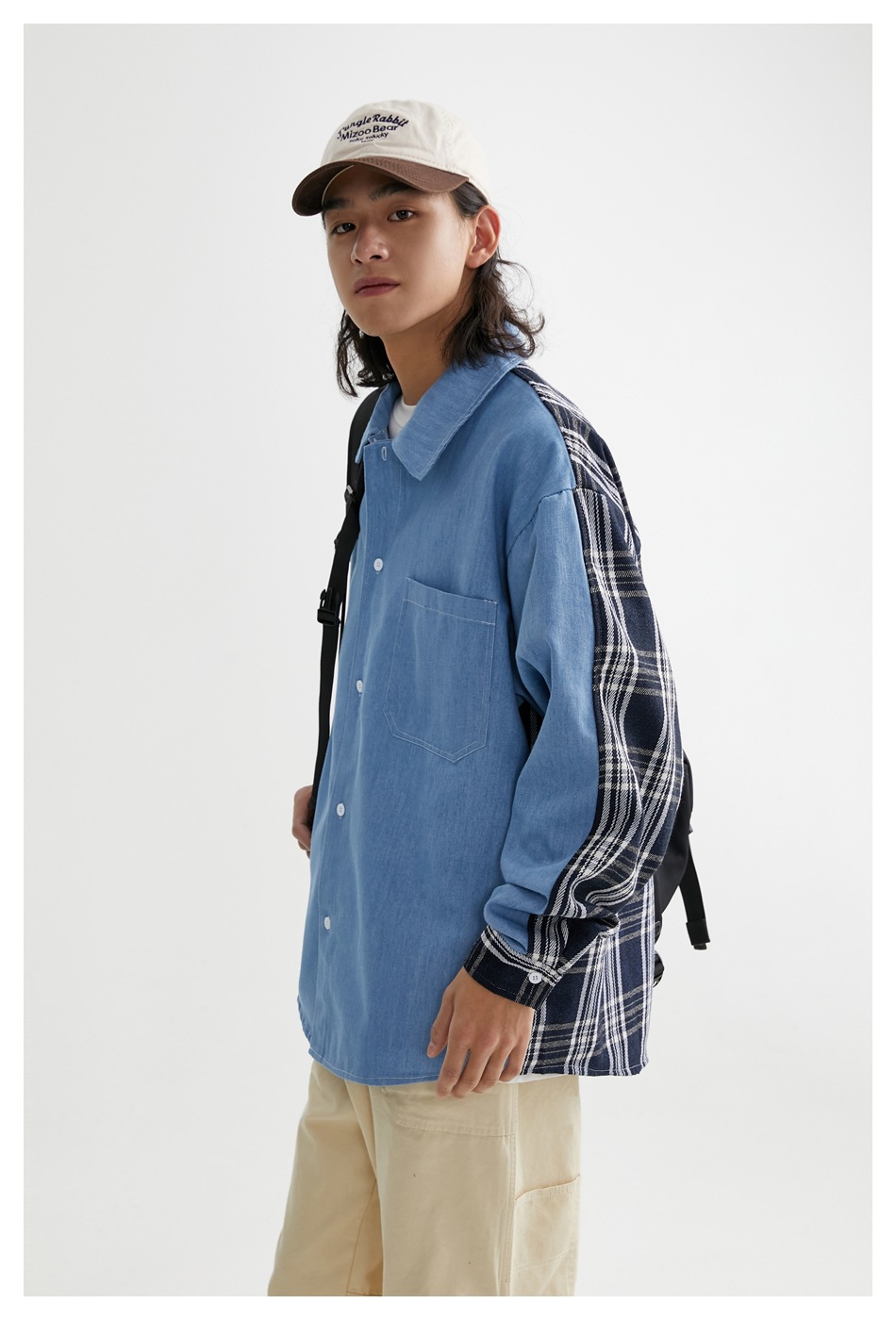 NotBrand国潮日系复古衬衫男士百搭休闲拼接格子长袖衬衣CS94114-阿里巴巴