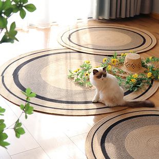 手工编织棉绳地毯客厅茶几圆形地垫卧室民宿床边毯服装店装饰简约-阿里巴巴