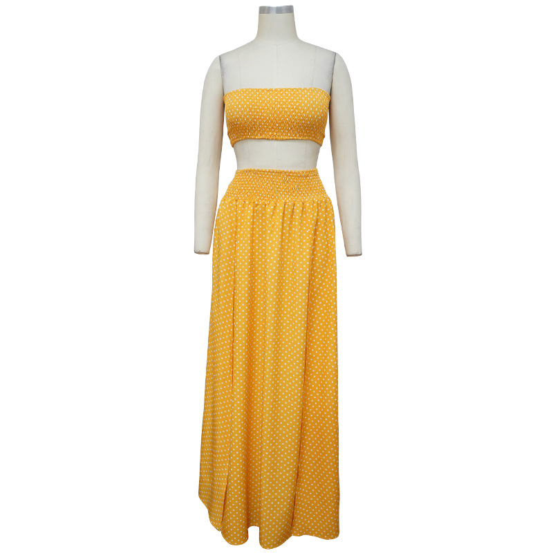 K9901亚马逊跨境欧美女装无袖裹胸开叉长裙波点两套装现货2024新-阿里巴巴