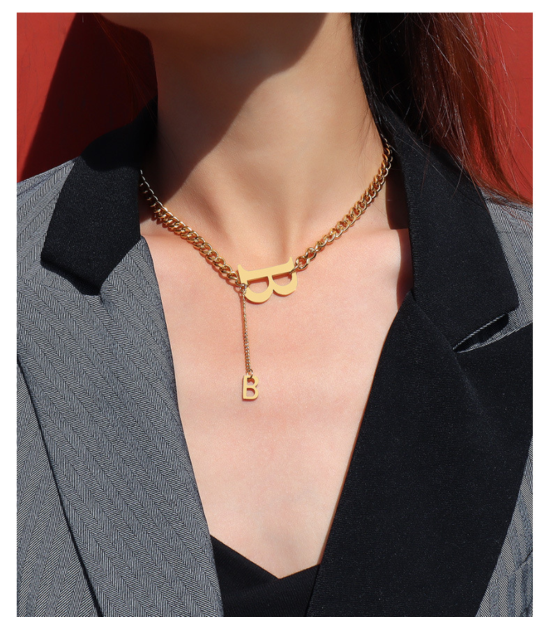 Wholesale hip-hop thick chain b letter necklace - Nihaojewelry