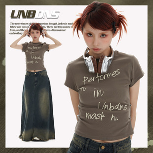 UNBDNS 美式潮流风字母印花短袖T恤棉夏季设计感辣妹短款露脐上衣-阿里巴巴