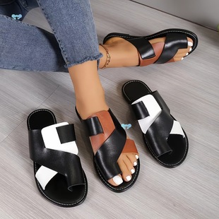 Women's Summer Slip-On Split-Toe Sandals - Black & Brown-阿里巴巴