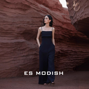 ES MODISH 春季新品法式复古吊带高腰连体裤设计感黑色通勤长裤女-阿里巴巴