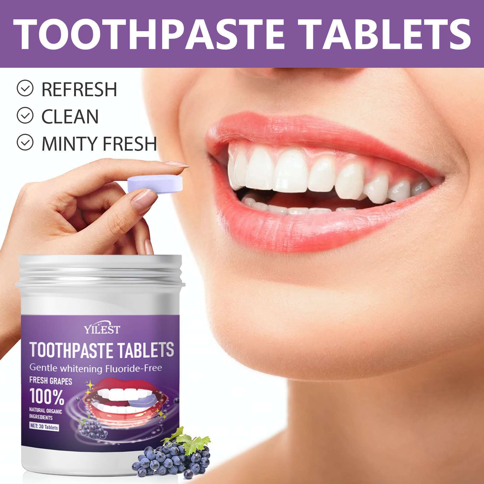 跨境爆款YILEST水果洁牙片薄荷清新祛味口腔清洁便携薄荷味牙膏片-阿里巴巴