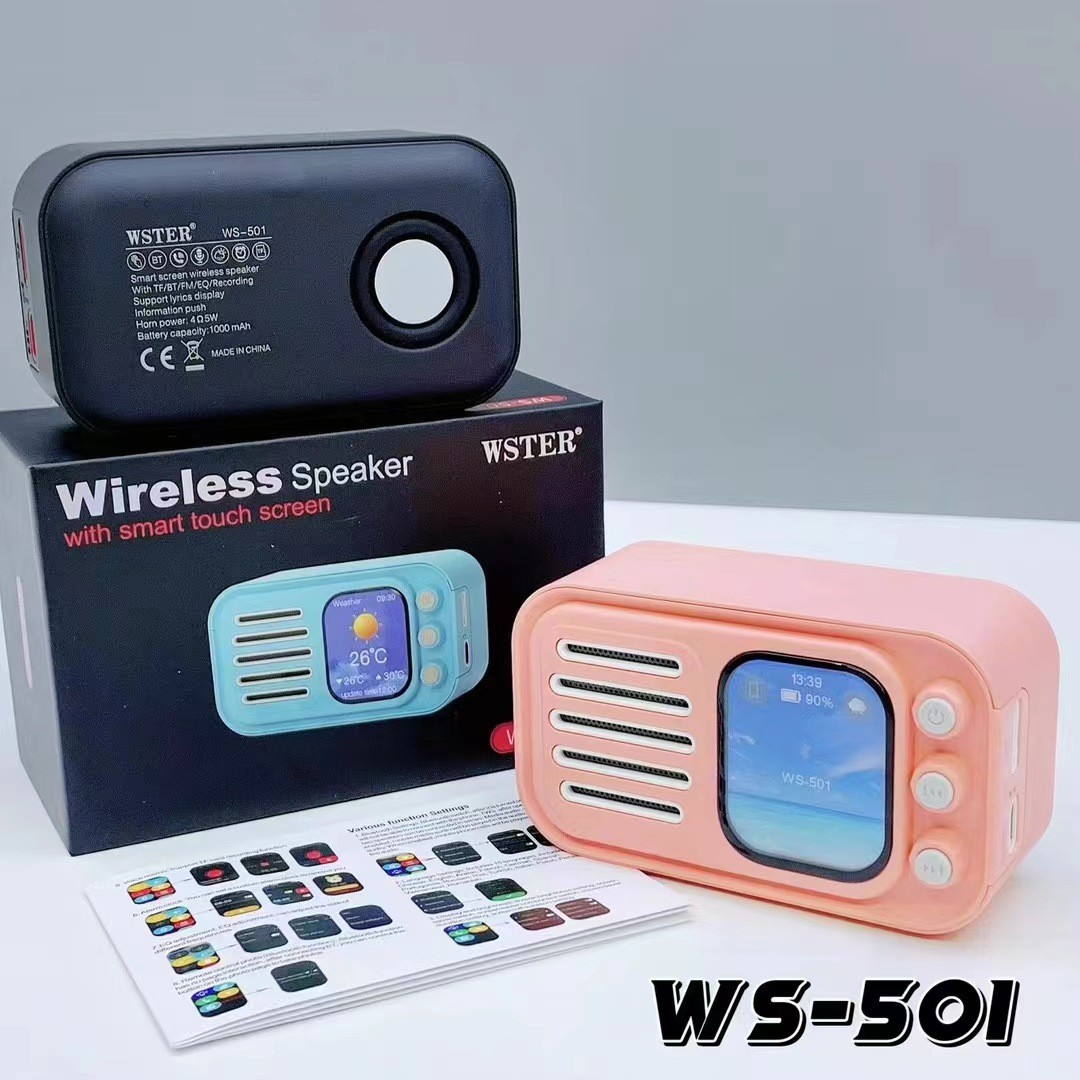 WS-501无线蓝牙便携式音箱家用户外桌面歌词显示触摸屏闹钟时间显-阿里巴巴