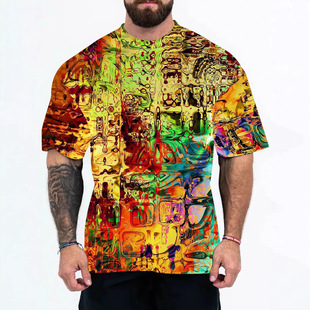 跨境直供2024新款3DT恤男士时尚嘻哈o领短袖上衣抽象原宿男士T恤-阿里巴巴