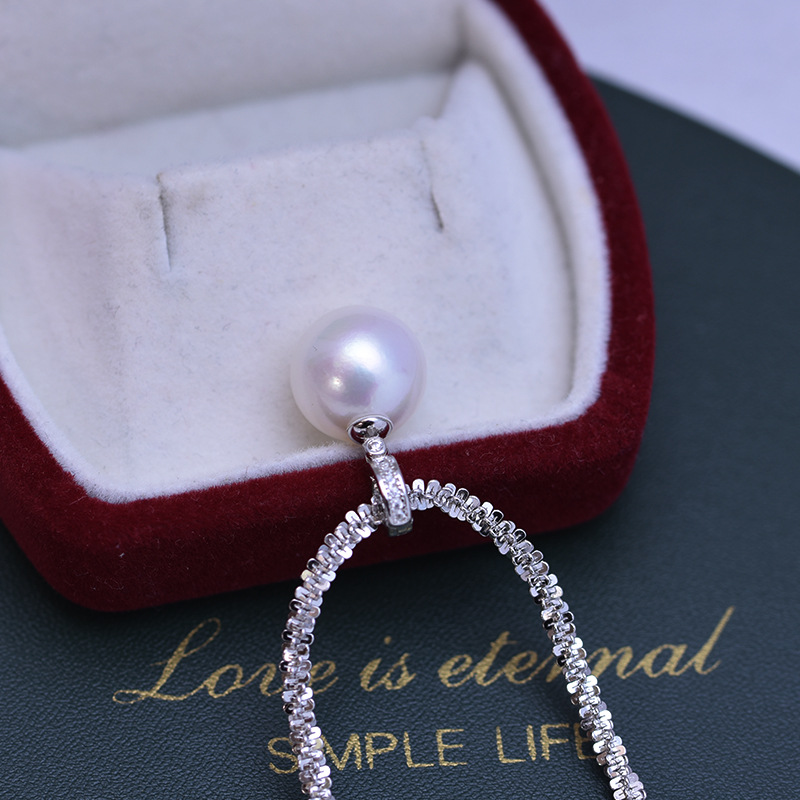 淡水13-14mm白色正圆强光细微瑕大珍珠吊坠S925银色万能扣星光链-阿里巴巴