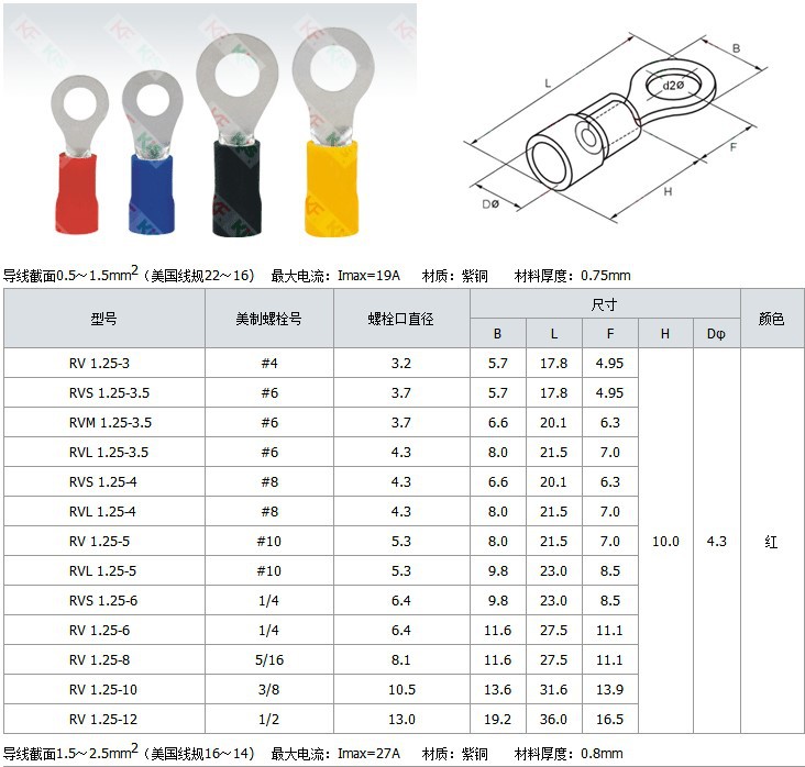 克爱斯KF圆形绝缘端头RV5.5-5 RV5.5-6 RV5.5-8 RV5.5-10 紫铜-阿里巴巴