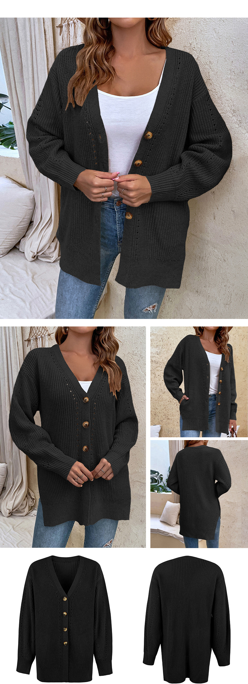 Women's Hollow Casual Solid Color Knitted Cardigan