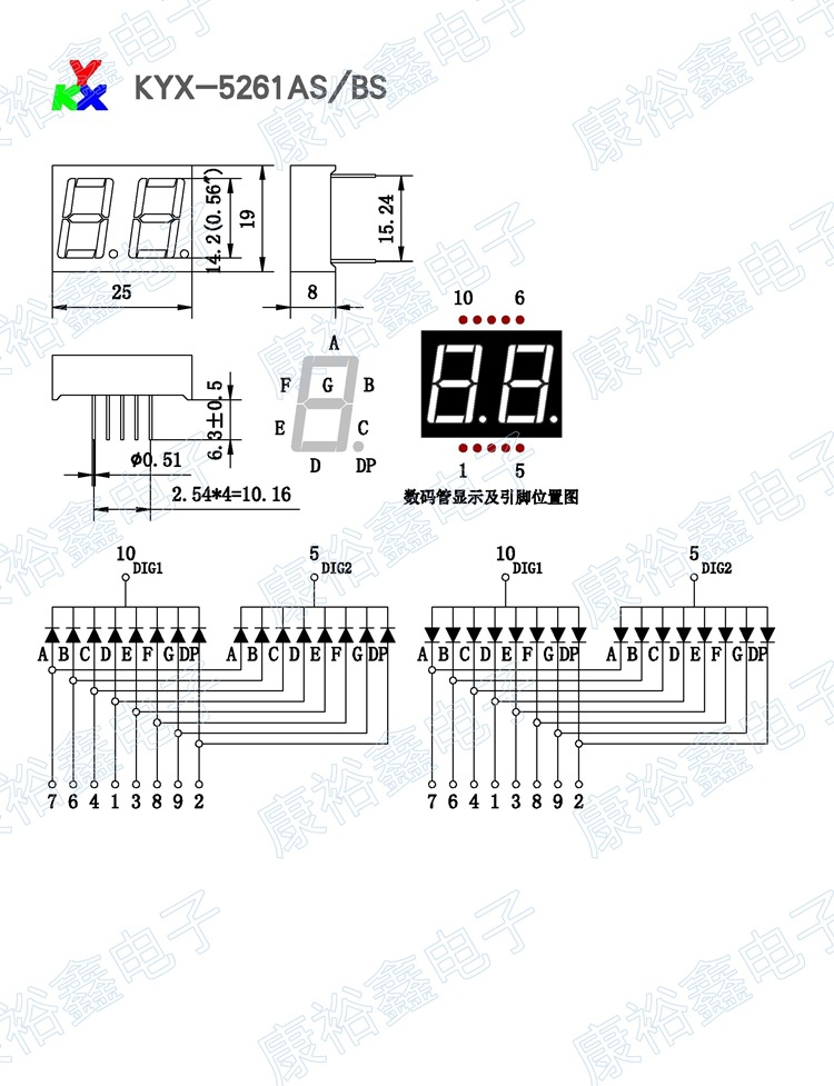 0.56寸2位10.5公共脚红光数码管KYX5261AS/BS 5621AS-1 5621BS-1-阿里巴巴
