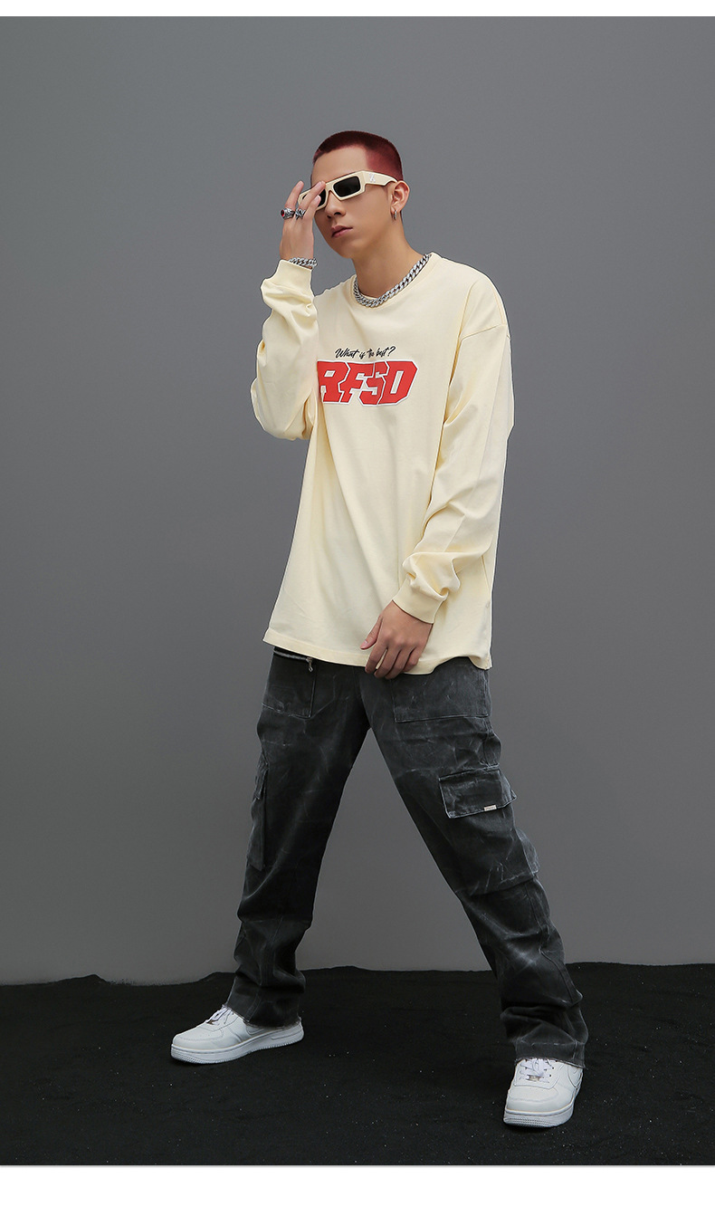 RFSD男装|2023秋冬新品原创国潮印花长袖t恤250g宽松圆领t恤男-阿里巴巴