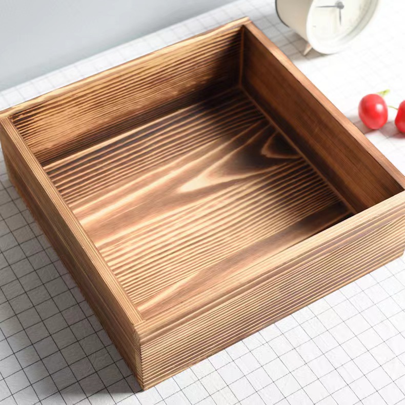 customized burnt color wooden box uncovered storage box simple jewelry ...