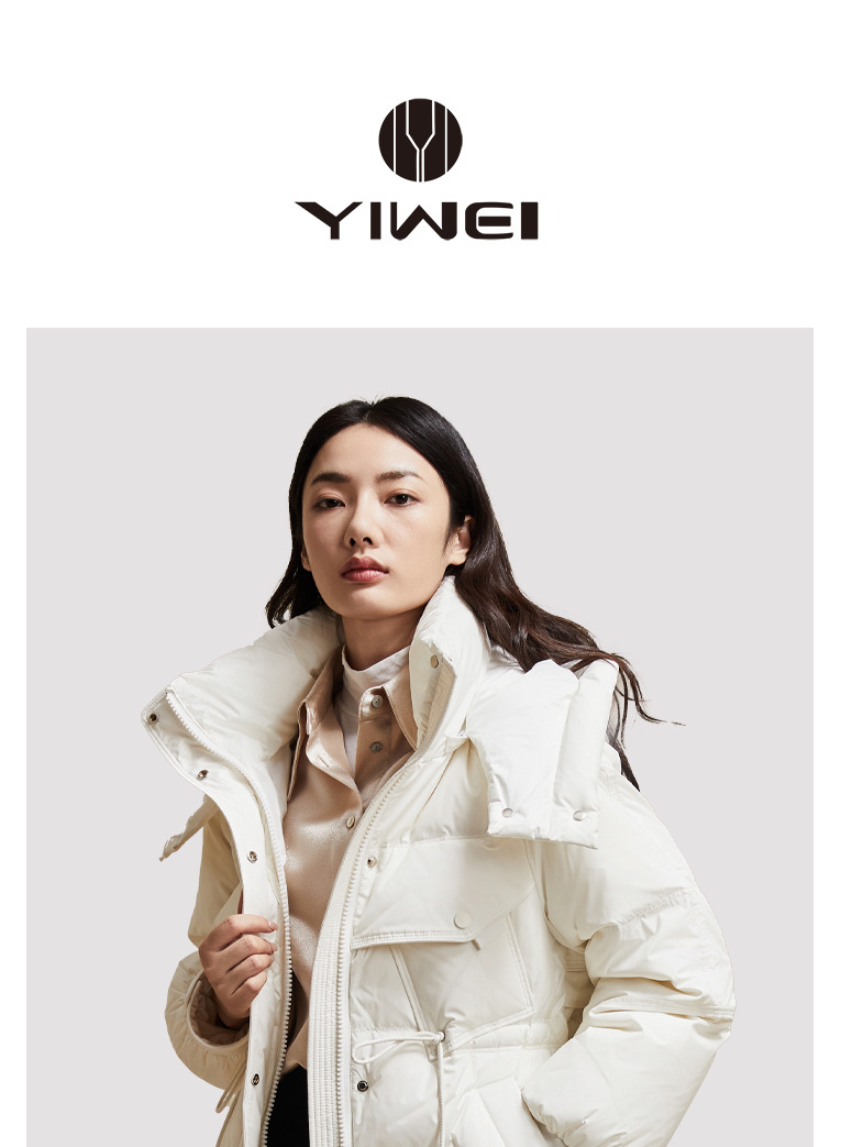 YIWEI2024冬季战袍羽绒服女工装收腰显瘦加厚连帽白鸭绒外套-阿里巴巴