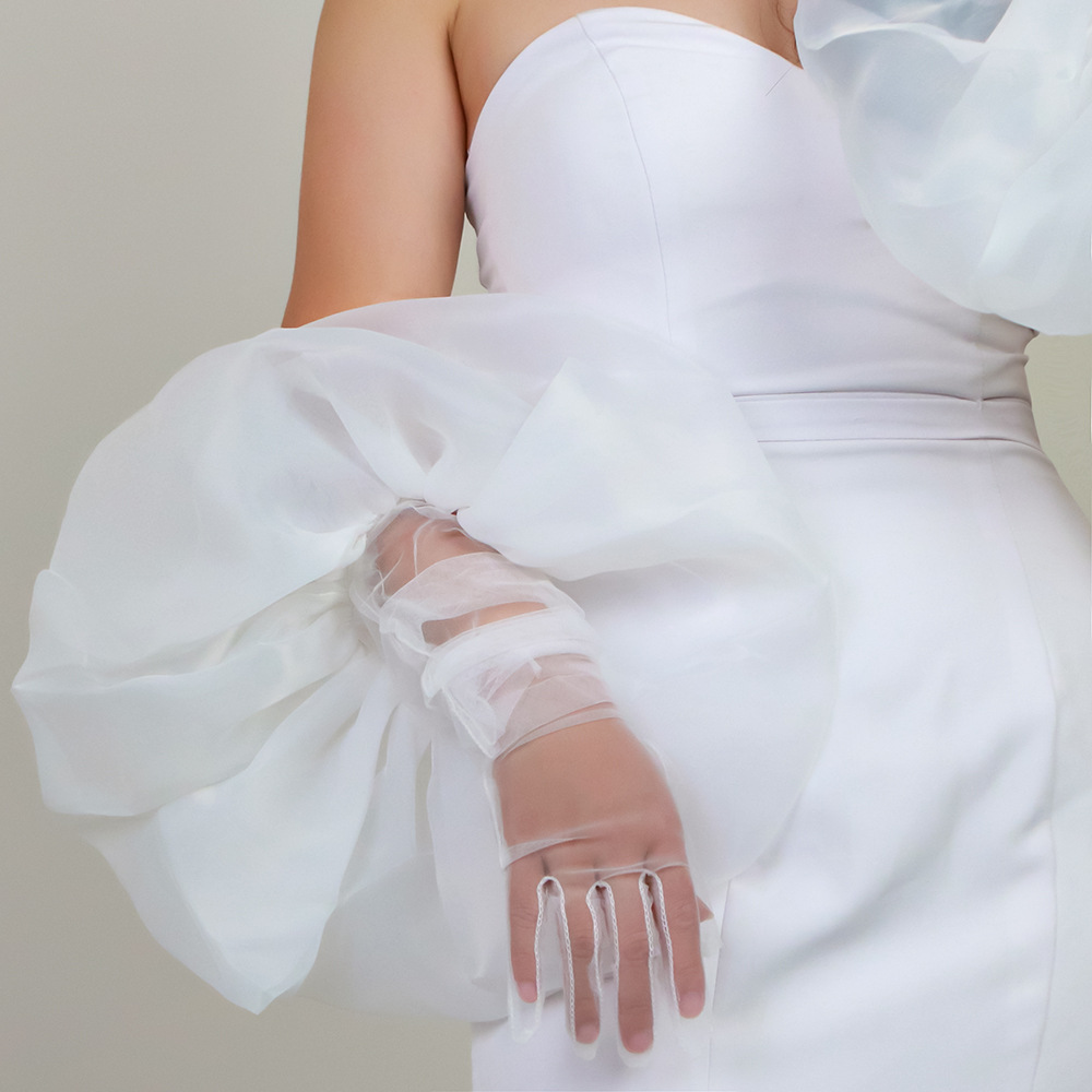 网纱超长黑白色婚纱配饰超宽18cm荷叶边凹造型欧根纱拍照写真手套-阿里巴巴