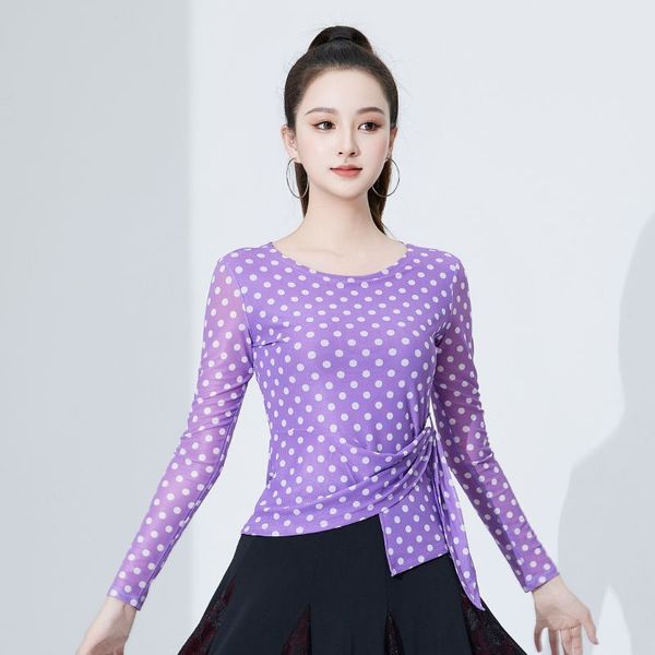 Red Purple Polka dot latin ballroom dance tops for women girls salsa ...