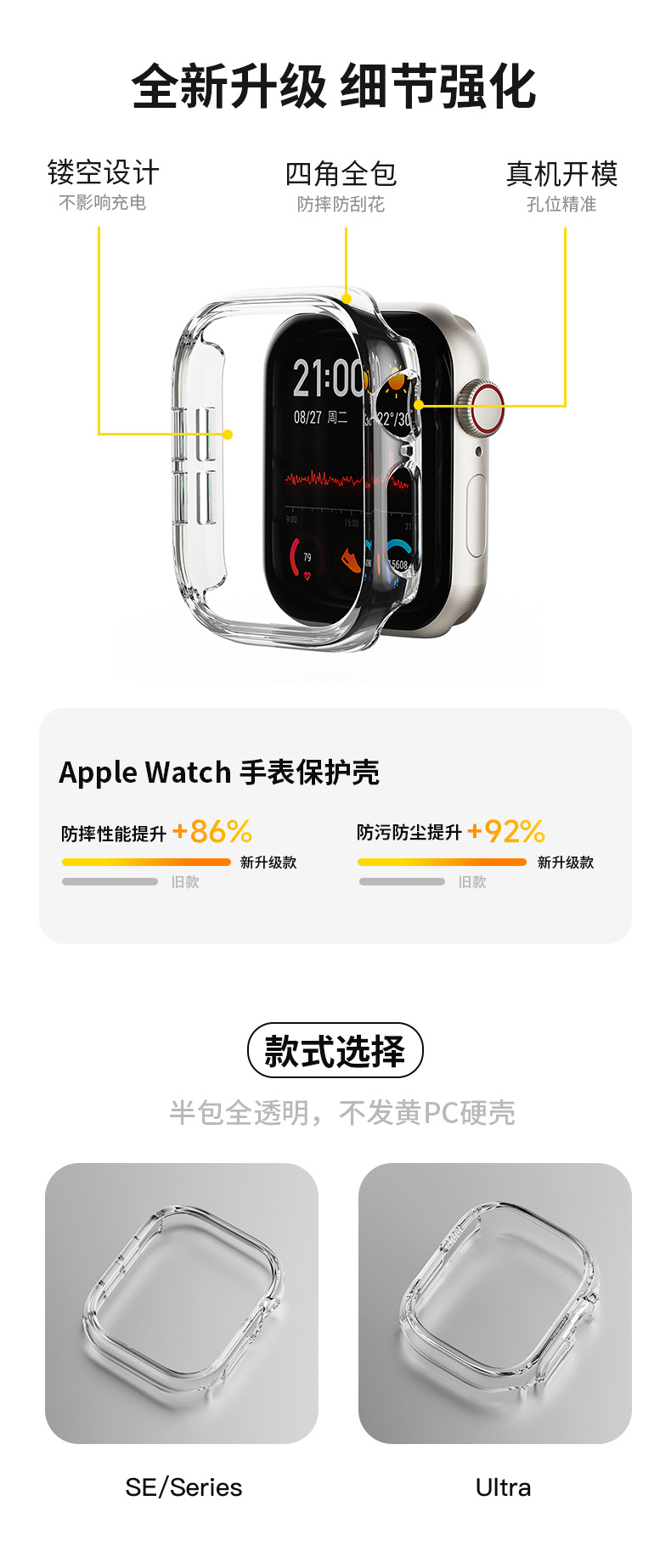 适用苹果智能手表iwatch手表壳ultra2保护壳s10pc透明镂空保护套-阿里巴巴