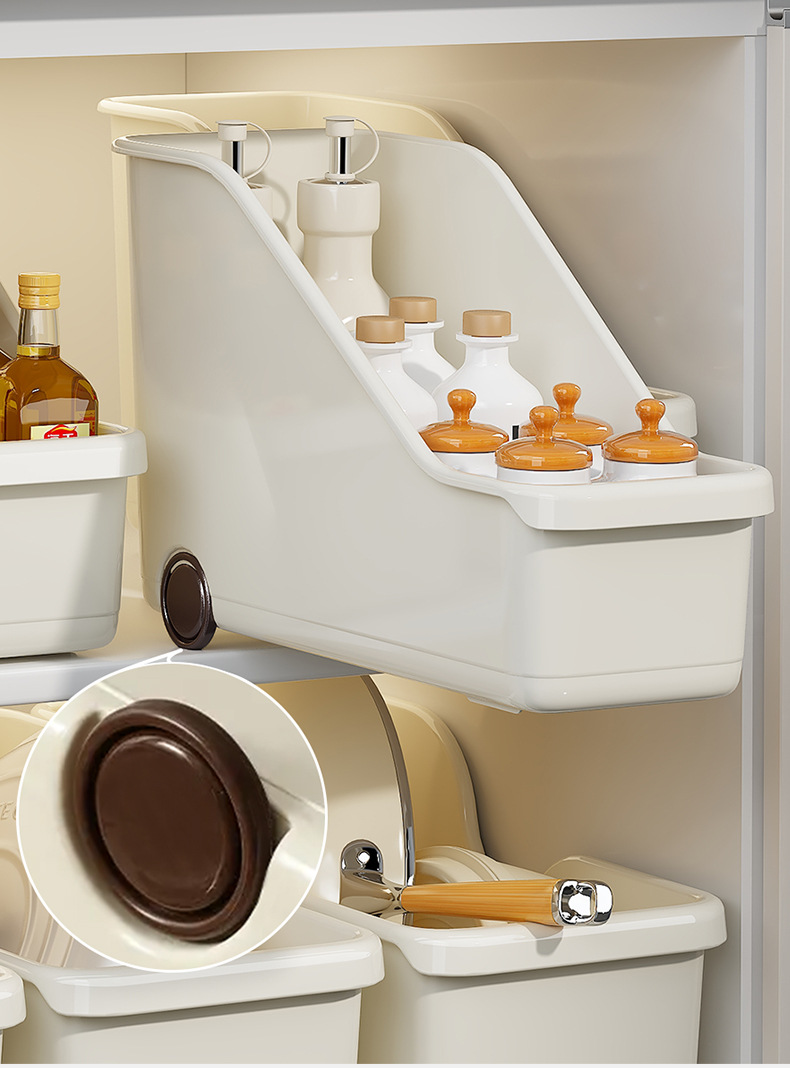 厨房橱柜收纳盒带滑轮冰箱桌面厨具盖子整理架子上杂物置物收纳筐-阿里巴巴