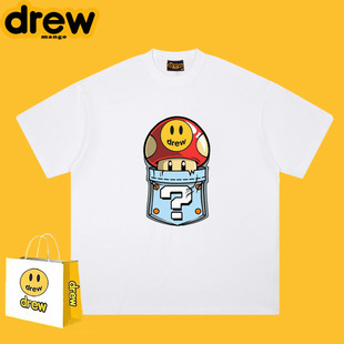 跨境潮牌Drew Mango联名drew短袖衣笑脸重磅T恤纯棉高街宽松短袖-阿里巴巴