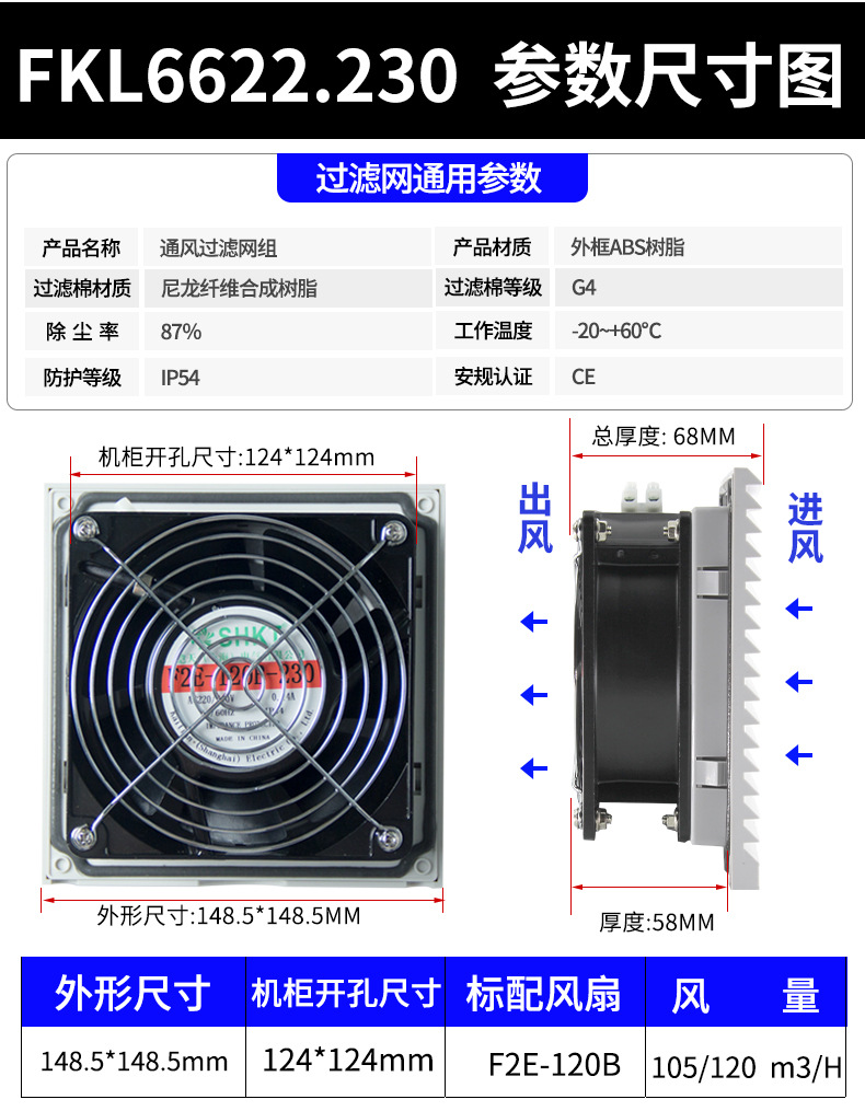 FKL6622.230机柜散热风扇通风过滤网罩配电柜防尘网罩FK6622.300-阿里巴巴