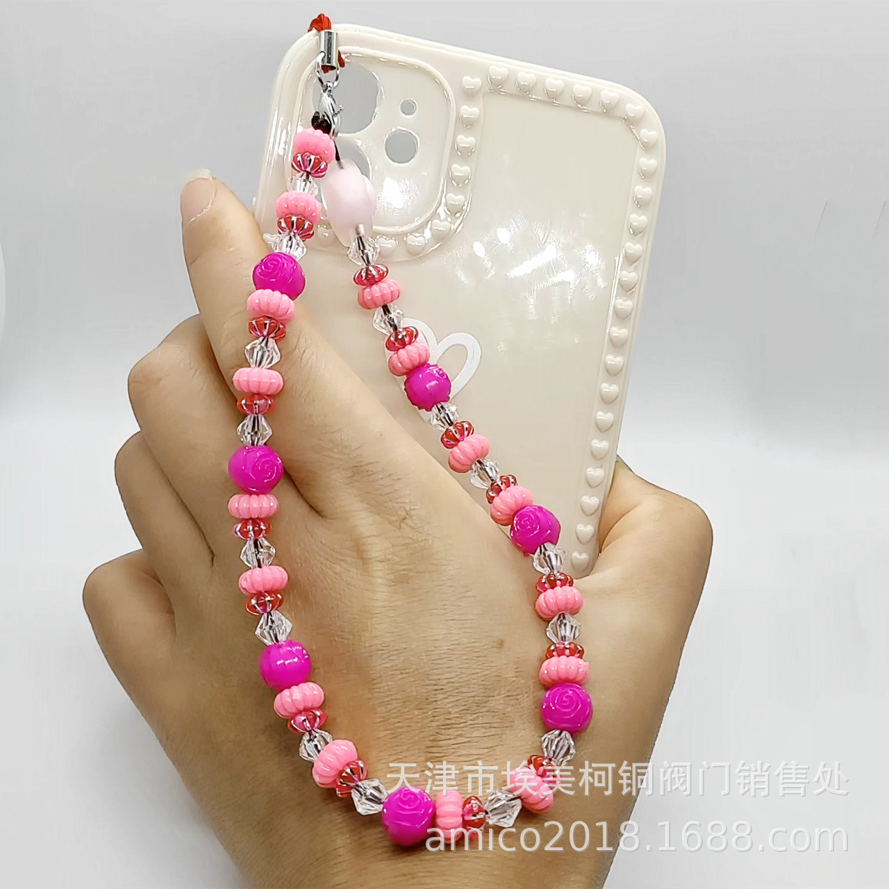 亚克力玫瑰花手机挂绳 时尚手机链彩色串珠手机魅力链带-阿里巴巴