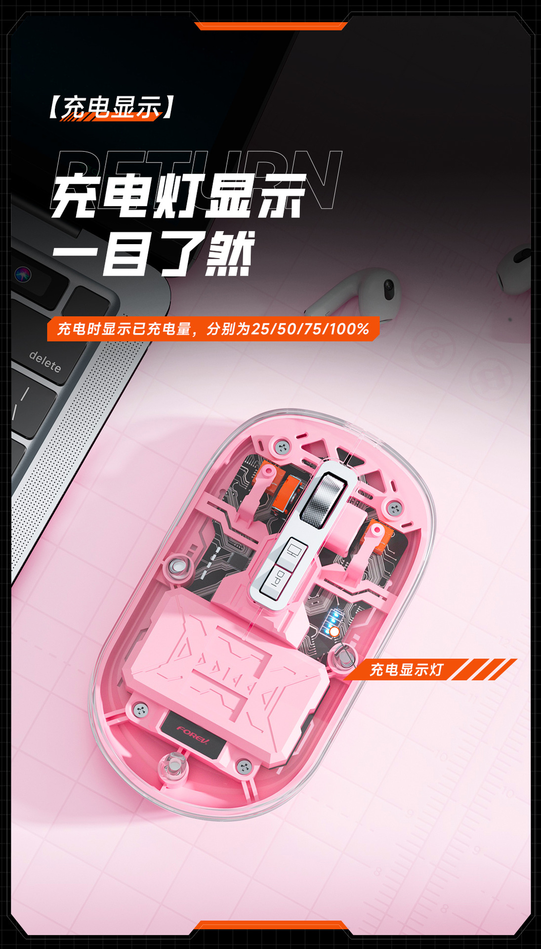 FV-T6蓝牙鼠标通用无线时尚典雅透明机甲风充电鼠标批发-阿里巴巴