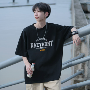 美式重磅260g纯棉字母印花短袖男夏季ins潮牌百搭宽松情侣T恤上衣-阿里巴巴