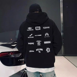 WE11DONE track秋冬新款后背小符号印花加绒连帽卫衣男女情侣款-阿里巴巴