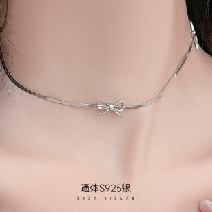 925纯银蝴蝶结蛇骨项链女简约ins冷淡风颈链小众设计扁蛇链choker-阿里巴巴